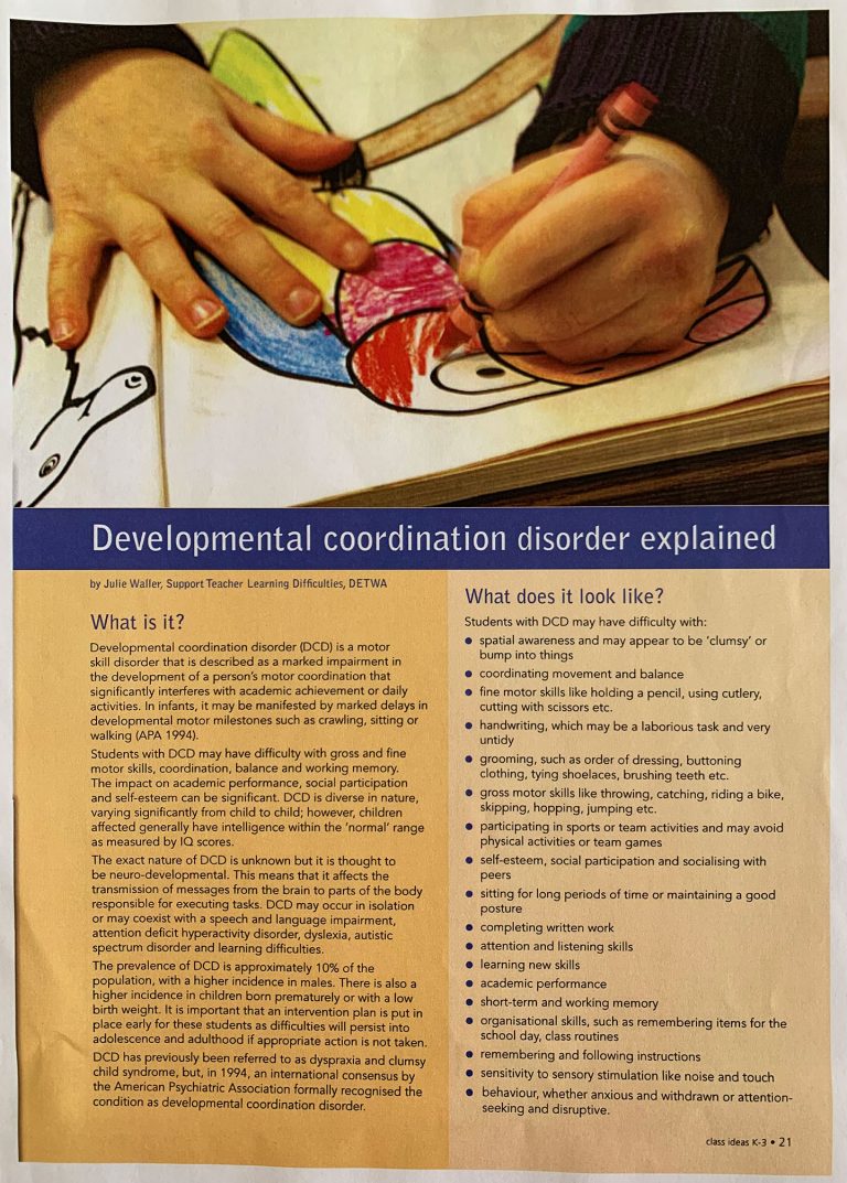 Feature in Class Ideas K-3 on Developmental Coordination Disorder 2009 ...